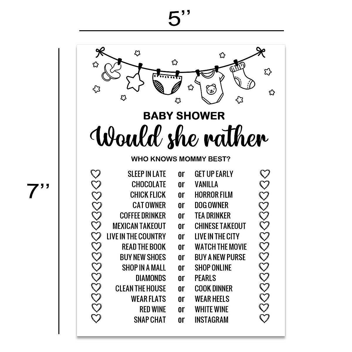 Baby Shower Game Cards, Would She Rather Baby Shower Game, Set of 30 Cards, Rustic Bridal Wedding Shower or Bachelorette Party Game, Baby Shower Ideas