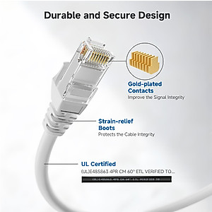 Cable Matters 10Gbps Snagless Cat 6 Ethernet Cable - 30ft, Cat 6 Cable, Cat6 Cord, Ethernet Cord, White