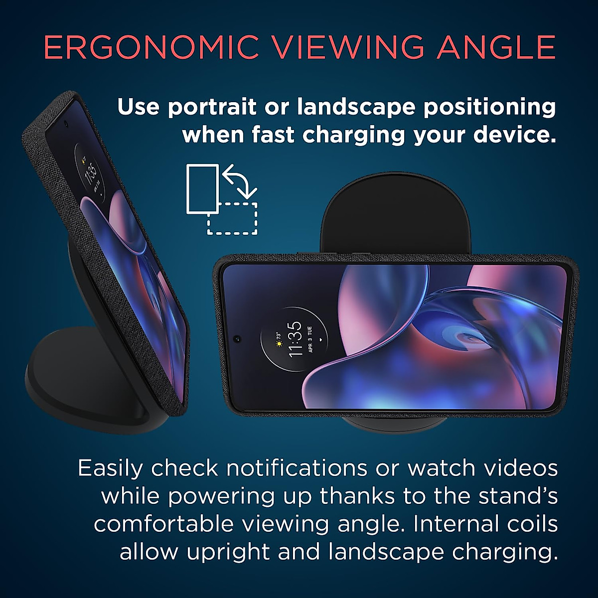 Motorola TurboPower 15W Qi Wireless Stand for Fast Charging of Moto G Power 5G (2024), Motorola Edge 2022/2023, Edge+ (Plus) 2023/2022/2020, Razr+ (Plus) 2023, Razr 2023, ThinkPhone by Motorola