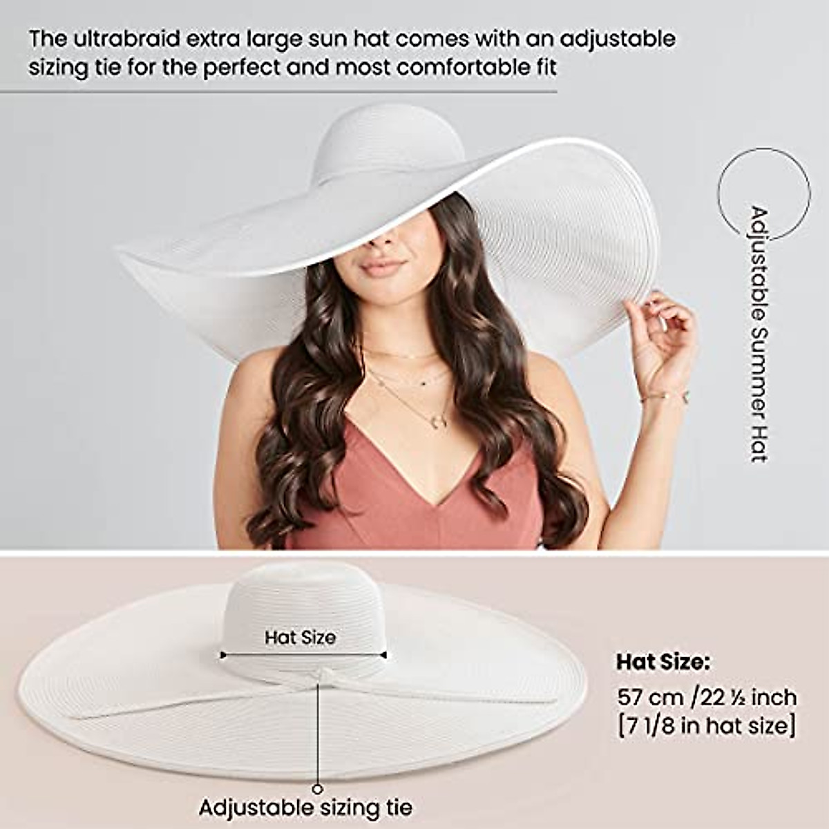 San Diego Hat Company Women's Ultrabraid X-Large Brim Hat, Adjustable Sun Hat with UPF 50+, White