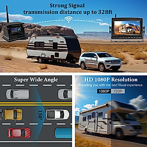 Magnetic Solar Wireless Backup Camera HD1080P 3 Min DIY Installation DVR 7" IPS with 2-Split Monitor Rechargeable Rear View Camera System for Hitching Gooseneck Horse Trailer Fifth Wheel Car RV Camper