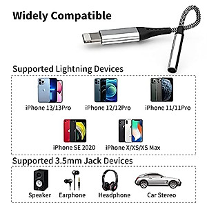 AUDIANO Lightning to 3.5 mm Headphone Jack Adapter, [Apple MFi Certified] iPhone 3.5mm Headphones/Earphones Jack Aux Audio Dongle Adapter Compatible for iPhone 13/13 Pro/12/12 Pro Max/11/X/XR/XS