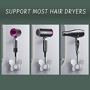 minstely Adjustable Hair Dryer Holder Wall Mounted, Hands Free Blow Dryer Holder, Bathroom Organizer - Butterfly Decor (white)