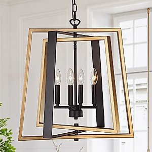 LNC Black and Gold Chandelier, 20“W Modern Farmhouse Pendant Lighting Fixture with Free Swinging Arms for Dining Room, Foyer, Bedroom, Kitchen Island
