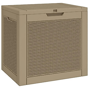 TIFITGO Asomie Patio Storage Box Light Brown 21.9"x16.9"x20.9" Polypropylene Indoor stockage bin home chest house tank Outdoor Furniture Outdoor Storage Boxes US Stock Fast Shipment White