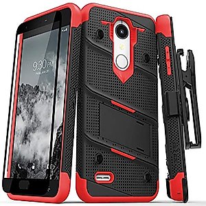 ZIZO Bolt Series LG K30 Case Military Grade Drop Tested with Tempered Glass Screen Protector Holster LG Harmony 2 Case Black RED
