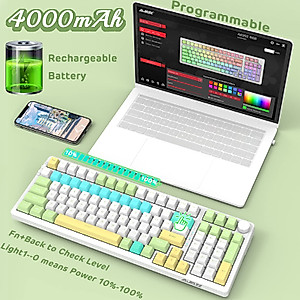A.JAZZ AK992 99Keys Hot Swappable,Bluetooth/2.4G/Wired,Gasket Mount,RGB Backlight,Mechanical PC Gaming Keyboard,Coiled USB C Cable,Custom Clicky Switch,Knob Control,PBT Keycaps(Spring Green)