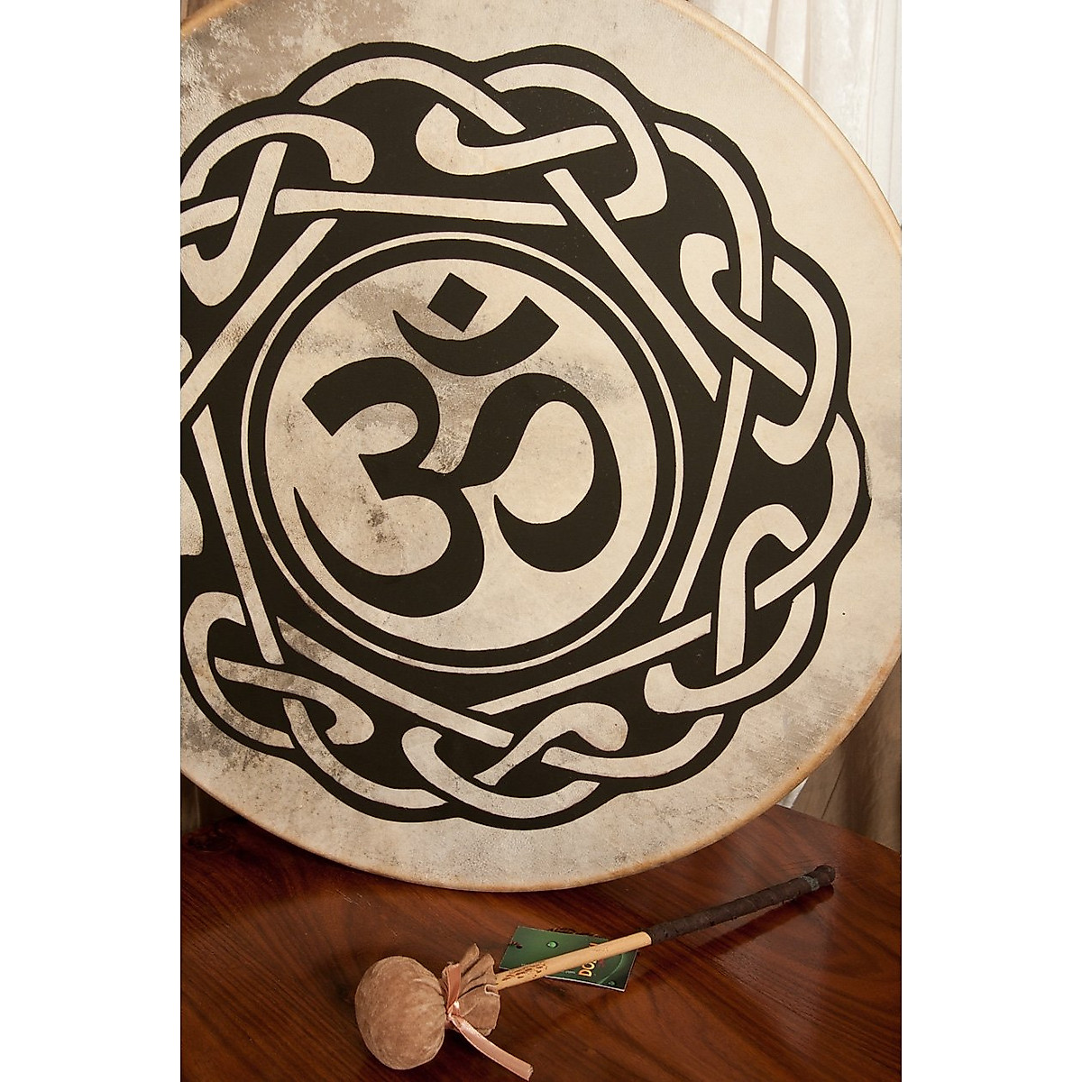 DOBANI Pretuned Goatskin Head Wood Frame Drum w/Beater 22"x2" Om