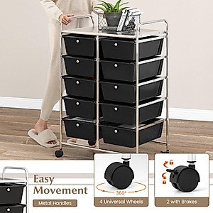 Recollections 10 Drawer Rolling Organizer Cart - Universal Rolling Cart and Organizer with Drawers for Office Multi-Use Storage
