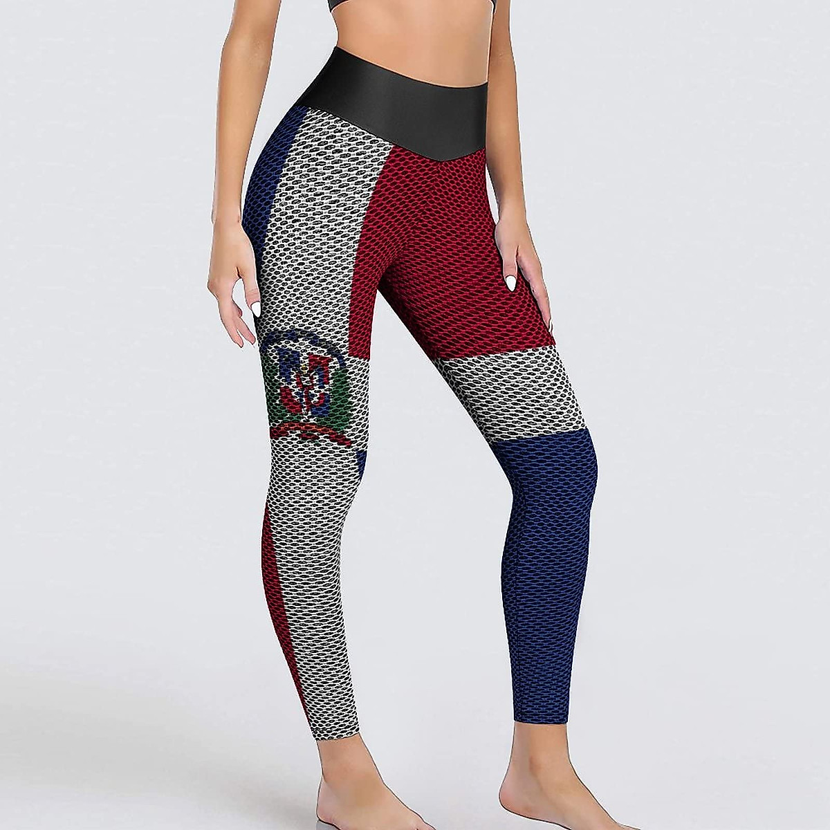 Womens Fashion Yoga Dominican Flag Slim Pants Exercise Yoga Pants Workout Leggings for Womens Running Pants S