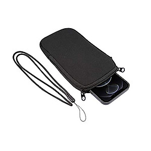 Jlyifan Neoprene Cell Phone Sleeve, Zip Wallet Pouch with Neck Strap for iPhone 14 14 Pro iPhone 13 Mini 13 Pro iPhone 12 12 Pro 11 Pro iPhone SE 2020 iPhone X XS LG Aristo 5 4 3 Phoenix 5 4 (Black)