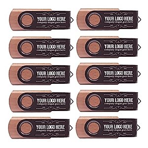 Wholesale Custom 8GB Wood Swivel USB Flash Drive 10 Pack, Personalized Custom Logo 8GB USB Memory Stick Thumb Drives with Free Laser Engraving for Wedding/Birthday/Anniversary - Walnut
