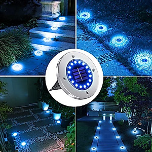 NFESOLAR Solar Outdoor Lights with 16 LEDs, Blue Color Bright Solar Ground Lights Outdoor, Waterproof Solar Disk Lights for Pathway Garden Yard Lawn Walkway Driveway (8 Pack)