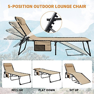 KingCamp Chaise Lounge Outdoor Adjustable Textilene Waterproof Patio Lounge Chair,Folding Tanning Chair for Lawn,Beach,Pool and Sunbathing,Portable Camping Reclining Chair with Pillow (1, Black)