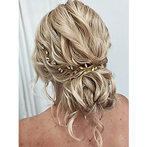 JAKAWIN Bride Rhinestone Wedding Hair Vine Crystal Hair Piece Bridal Headpiece Hair Accessories for Women and Girls HV190 (2 Gold)
