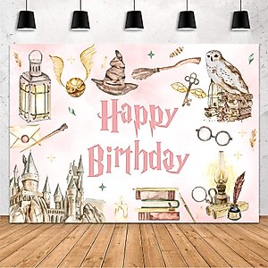 MEHOFOND 7x5ft Wizard Birthday Backdrop for Girls Magical Castle Witch Wizard School Happy Birthday Photography Background Sorcerer Theme Birthday Party Cake Table Decoration Photo Booth Props