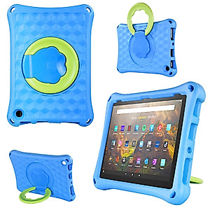 All-New Fire HD 10 & Fire HD 10 Plus Tablet case for Kids(2021 Release,11th Generation) BORXJNM Lightweight EVA Friendly Shockproof 360 Rotating Grip Handle Folding Stand Cover for Kids,Blue