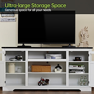 Real Relax Farmhouse TV Stand Perfect for 65" TV Cabinet, 32" Tall Entertainment Center, with Storage Shelves, MDF, Adjustable partitions, Rustic Media Console, Suitable for Living Room, White