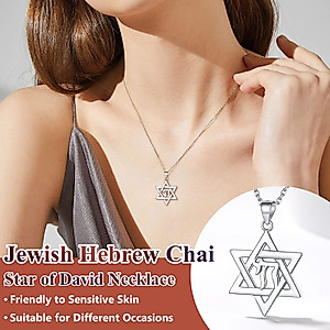 Jewish Hebrew Chai Necklace Star of David Pendant for Female Vintage Dainty Jewelry Birthday Gift for Mother Sister