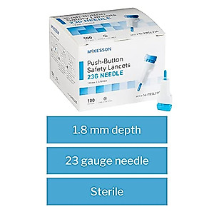 McKesson Safety Lancets, Sterile, Push-Button, 23 Gauge Needle, 1.8 mm, 100 Count, 1 Pack