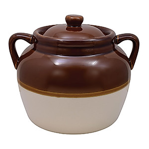 R&M International Traditional Style 4.5-Quart Large Ceramic Bean Pot with Lid, Brown