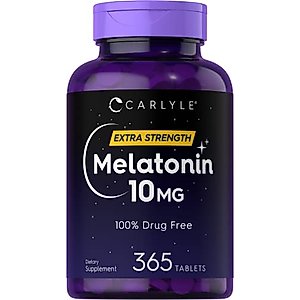 Melatonin 10mg | 365 Tablets | Drug Free Aid for Adults | Vegetarian, Non-GMO, Gluten Free Supplement | by Carlyle