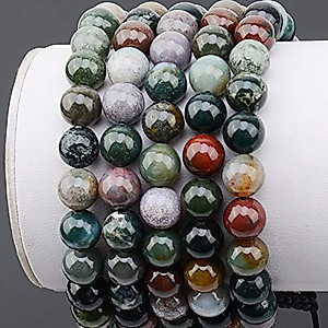 Massive Beads Men Women Natural Indian Agate Braided Macrame Bracelet 8mm Crystal Healing (Indian Agate)