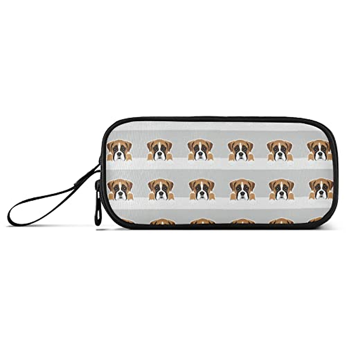 Boxer Dog Face Heads Seamless on White Grey Pencil Case, Pen Marker Stationery Bag Holder Pencil Bag Storage Pouch for School College Zipper Pouch Case Office Portable
