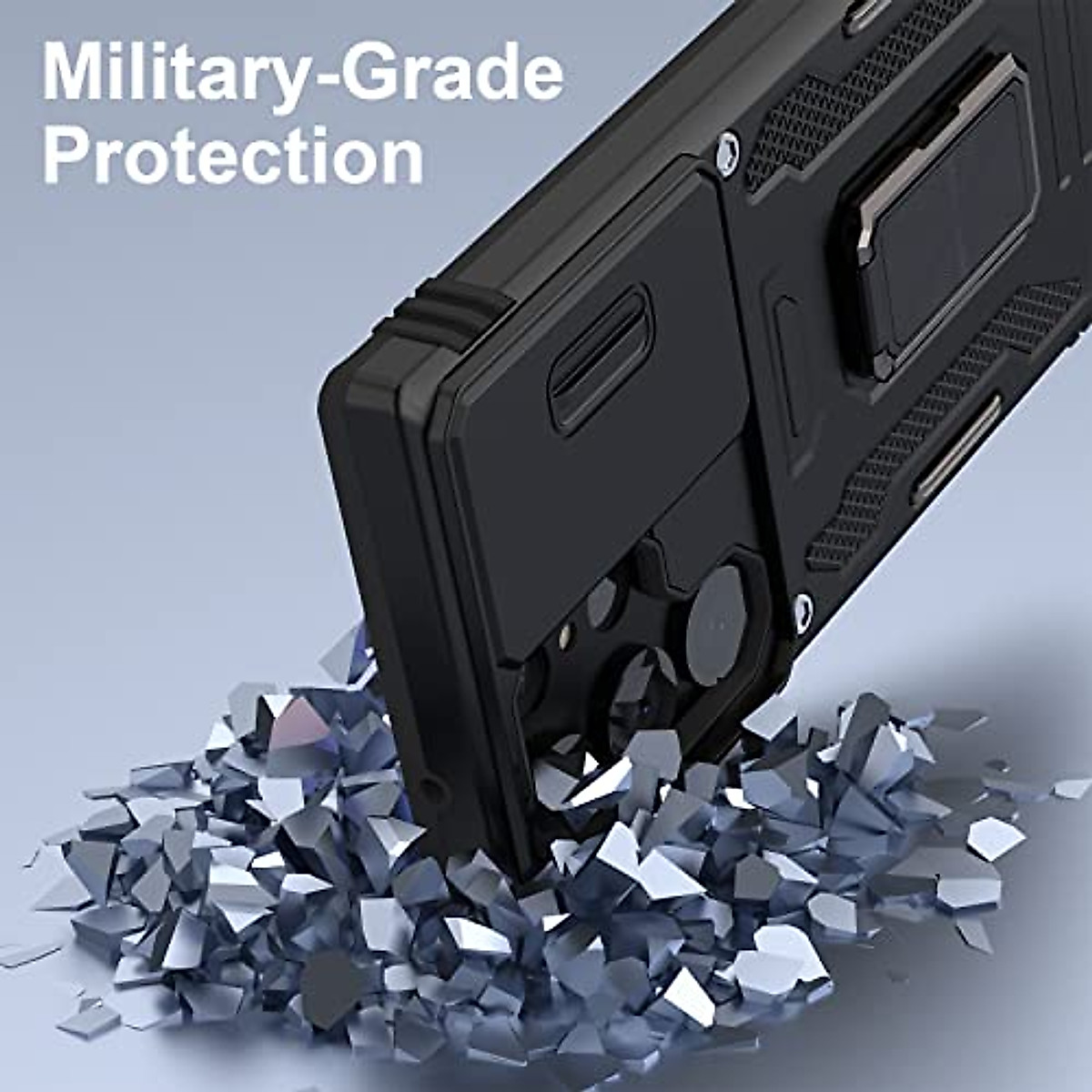 Samsung Galaxy S23 Ultra Case with Slide Camera Cover Polycarbonate Shockproof Phone Case with 360°Rotate Magnetic Ring Stand for Galaxy S23 Ultra 6.8 inch - Black