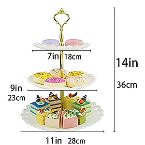 3-Tier White Gold Plastic Dessert Stand Pastry Stand Cake Stand Cupcake Stand Holder Serving Platter for Party Wedding Home Decor-Large-Set of 2