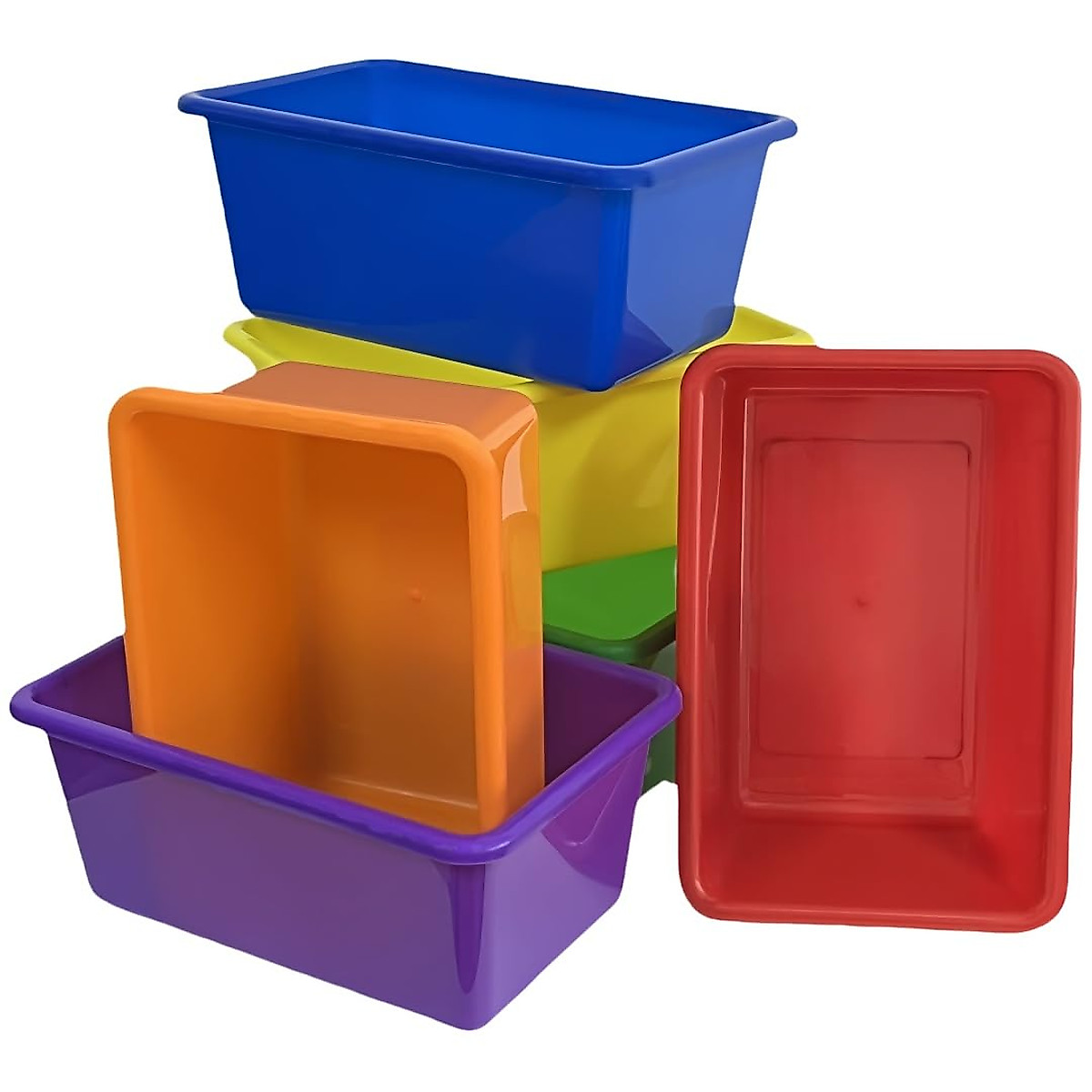 RAUVOLFIA 6 Pack Cubby Bin Storage Bins, Multi-Purpose Plastic Storage Bins Stackable Organizer Storage Cubbies for Home, Playroom, Classroom (Rainbow)