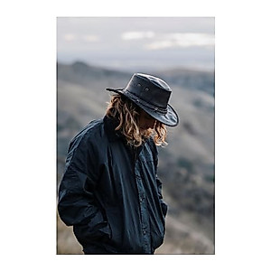 Outback Trading Men's 1377 Iron Bark UPF 50 Breathable Crushable Leather Western Cowboy Hat, Chocolate, Large