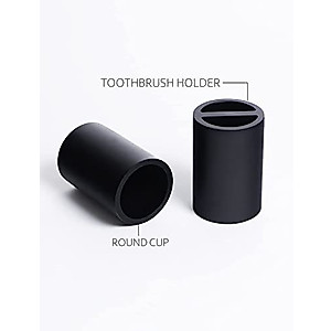 Jo Lavie Matte Black Bathroom Accessory Set 4 Pcs & Rectangle Vanity Tray, BathroomOrganizer Soap Dispenser Apothecary Jar Toothbrush Holder Toothbrush Cup Bathtub Tray Bathroom Organizer