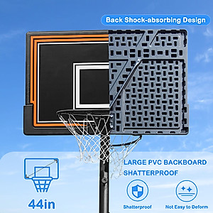 Basketball Hoop Outdoor, 7-10ft Height Adjustable Basketball Hoop with 44in Shatterproof Backboard and Wheels for Teenagers Adults Outdoor Indoor, Portable Basketball Goal Basket Balls Outdoor Hoop