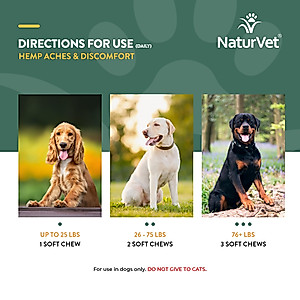 NaturVet Hemp Aches & Discomfort Plus Hemp Seed for Dogs, 60 ct Soft Chews, Made in The USA