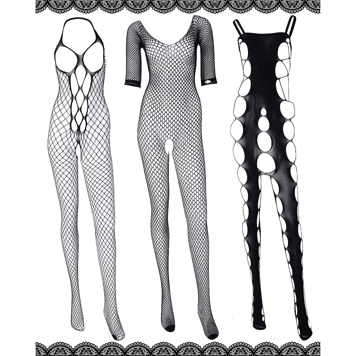12 Pieces Women's Fishnet Lingerie Mesh Bodysuit Lace Smock Lingerie for Women (Fresh Style)
