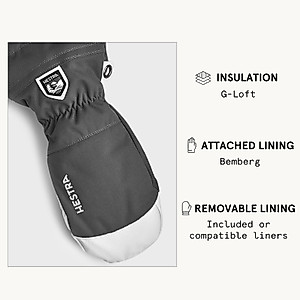 Hestra Army Leather Heli Ski Glove - Classic Snow Mitten for Skiing, Snowboarding and Mountaineering, Grey, 8