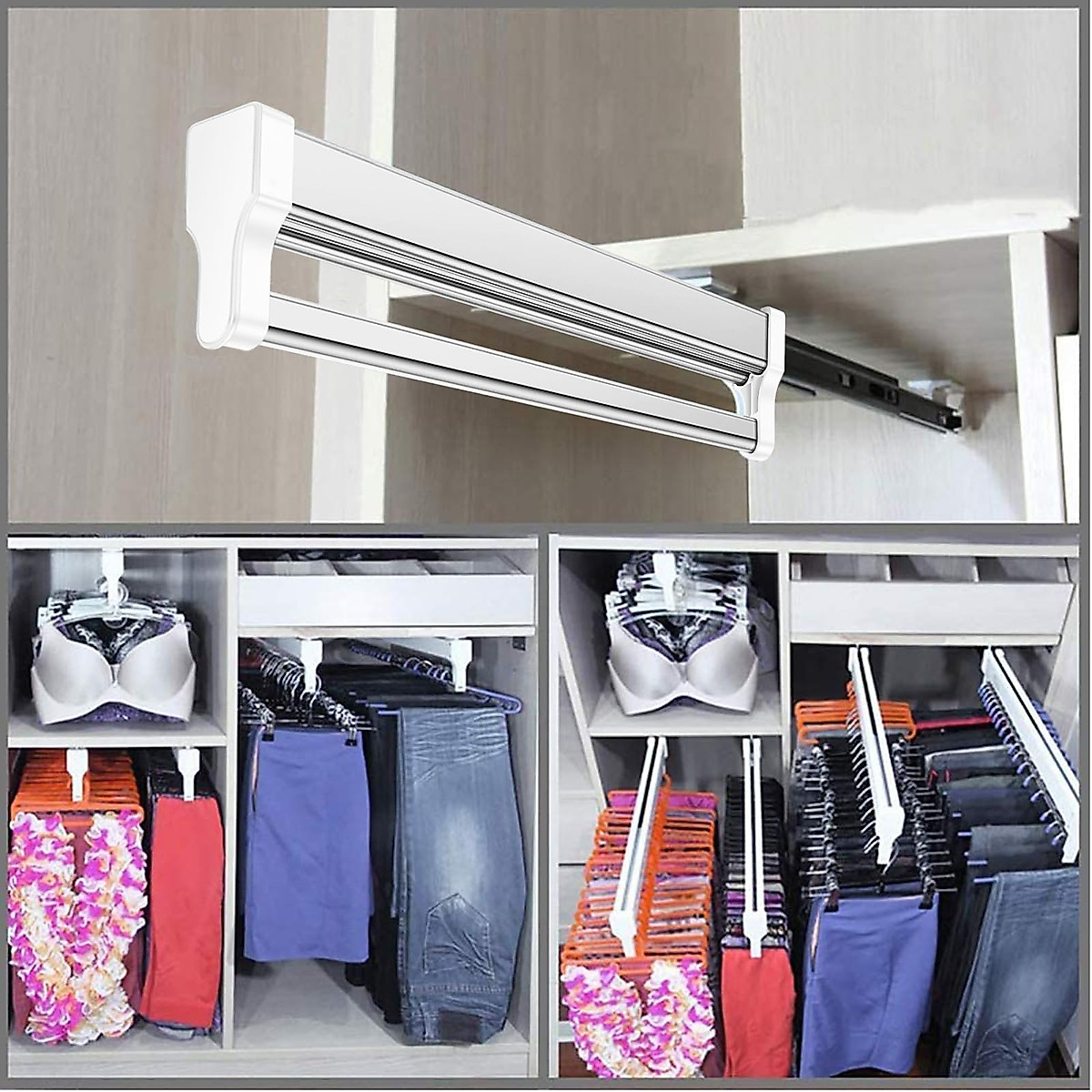 Pull Out Clothes Hanger Rod Adjustable Wardrobe Clothing Rail Hanger Rack Bar for Pants Clothes Stainless Steel (547mm/21.5inch)