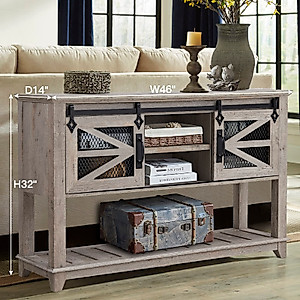 OKD Entryway Table w/Sliding Barn Doors, 46'' Farmhouse & Industrial Console Table with Storage, Rustic Sofa Table w/Adjustable Shelf & Open Shelf for Entry Way, Hallway, Living Room, Light Rustic Oak