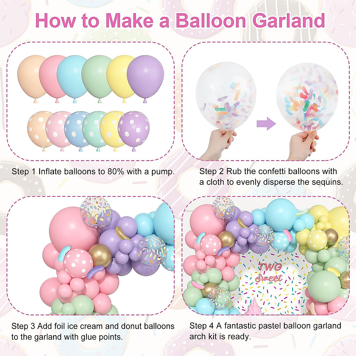 Pastel Donut Balloon Arch Garland Kit, 162pcs Donut Two Sweet One Birthday Party Supplies Girl Pastel Sprinkle Confetti Candy Ice Cream Foil Balloons for First Birthday Party Baby Shower Decorations