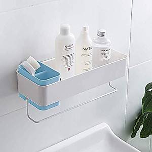MORNITE Bathroom Organizer Mirror, Restroom Shelf Adhesive Wall Mount No Drilling Basket Rack Shelves Shower Caddy Blue