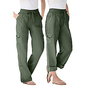 Woman Within Plus Size Convertible 2-in-1 Cargo Pant & Capri Elastic Waist - 18 W, Olive Green