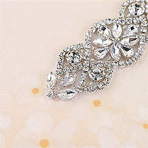 Crystal Rhinestone Appliques, 34.3 x 1.9 in, Pearls Beaded Embellishments Trim Handcrafted Elegant Sewing Hot fix for DIY Wedding Bridal Belts Sashes Prom Dresses - Silver