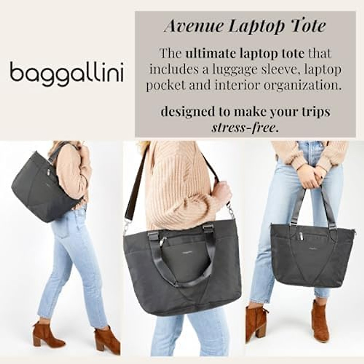 Baggallini Avenue Tote Bag, Pewter Leaves
