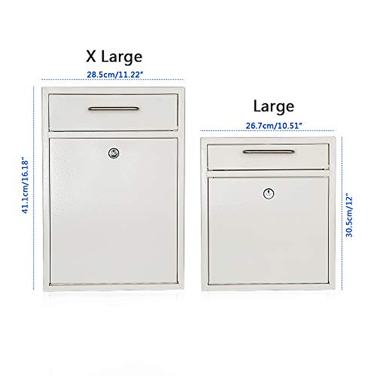 KYODOLED Steel Key Lock Mail Boxes Outdoor,Locking Wall Mount Mailbox,Security Key Drop Box,12H x 10.51L x 4.68W Inches,White Large