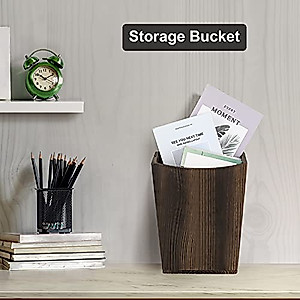 ETELI Wood Waste Basket Small Trash Can for Office Rectangular Trash Can Decorative with 2 Handles for Bathroom Bedroom Kitchen Hotel (Brown)