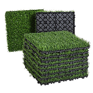 Yaheetech 12" x 12" Artificial Grass, Turf Tiles Interlocking Self-draining Grass, Fake Grass, Grass Pad for Dogs Potty, Patio, Balcony, Outdoor, Floor Decor, Pet, 27 Pack