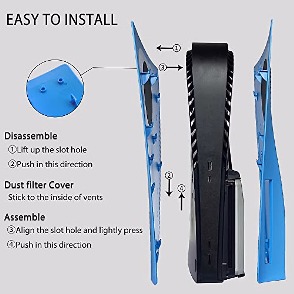 PS5 Faceplate with Cooling Vents and Dust Filter for Disc Edition DOBEWINGDELOU PS5 Face Plate Console Cover Replacement Side Plate Shell Dustproof Accessories ABS Case Blue