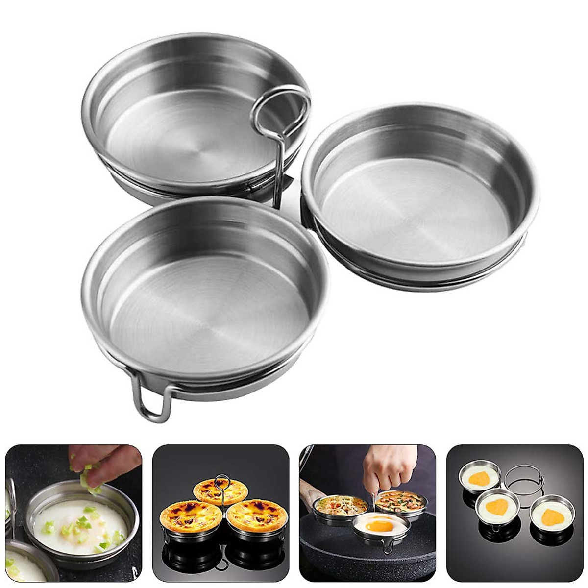 YARNOW 2pcs Stainless Steel Egg Poacher Pan 3 Poached Egg Cups for Poached Eggs Brunch Breakfasts Microwave Egg Poachers Kitchen Gadgets with Oil Brush