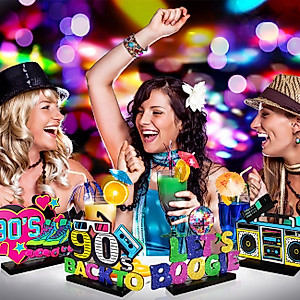 90s Party Decorations 4Pcs 90s Table Centerpieces Retro 1990s Hip Hop Party Table Favors 90's Table Toppers Centerpieces for 90s Theme Party Supplies